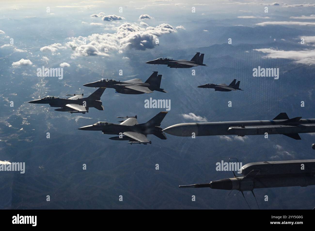 Three Republic of Korea Air Force F-15K Slam Eagle aircraft, and two U ...