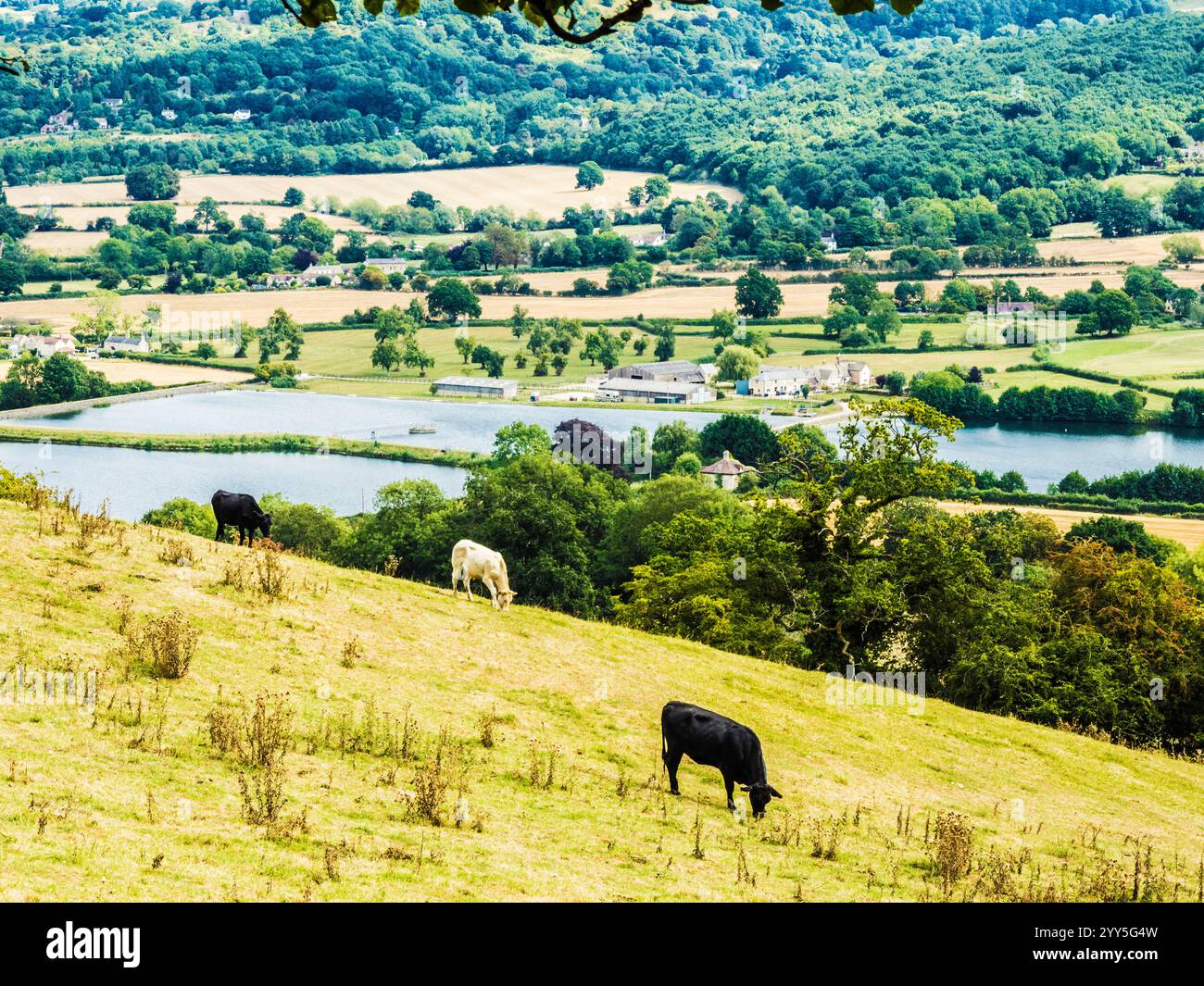 The view looking over Great Witcombe and Witcombe Water near Birdlip ...