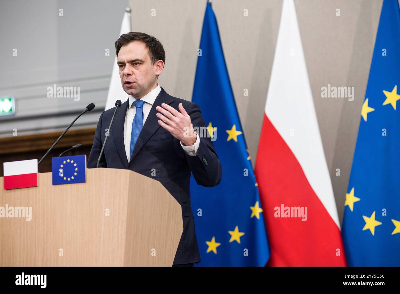Andrzej Domanski, Poland's Minister of Finance speaks at a press ...