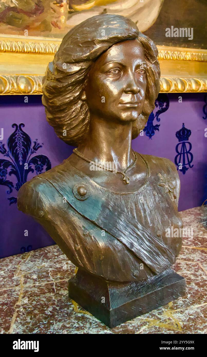 Bronze bust sculpture of Queen Sofia of Spain in the Royal Palace ...