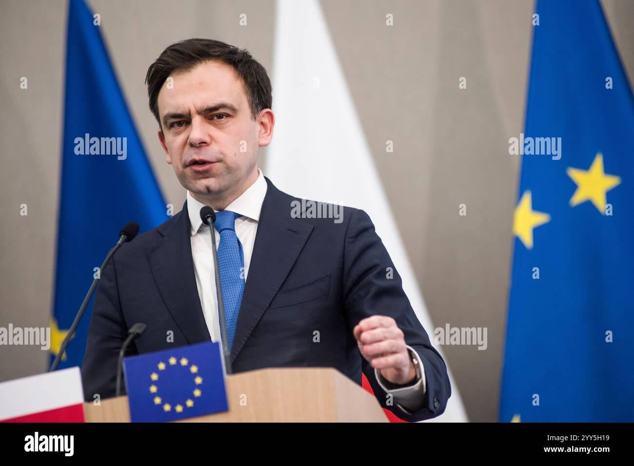 Andrzej Domanski, Poland's Minister of Finance speaks at a press ...