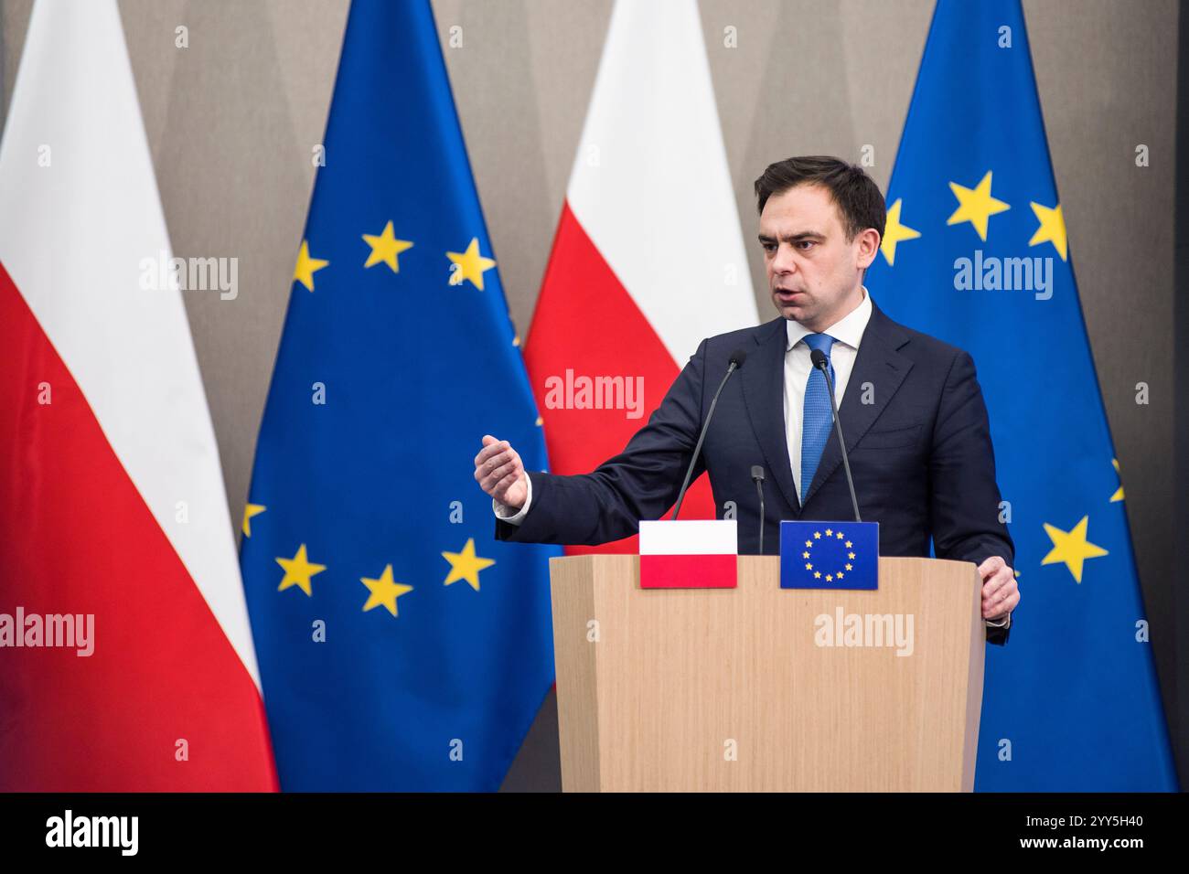 Andrzej Domanski, Poland's Minister of Finance speaks at a press ...