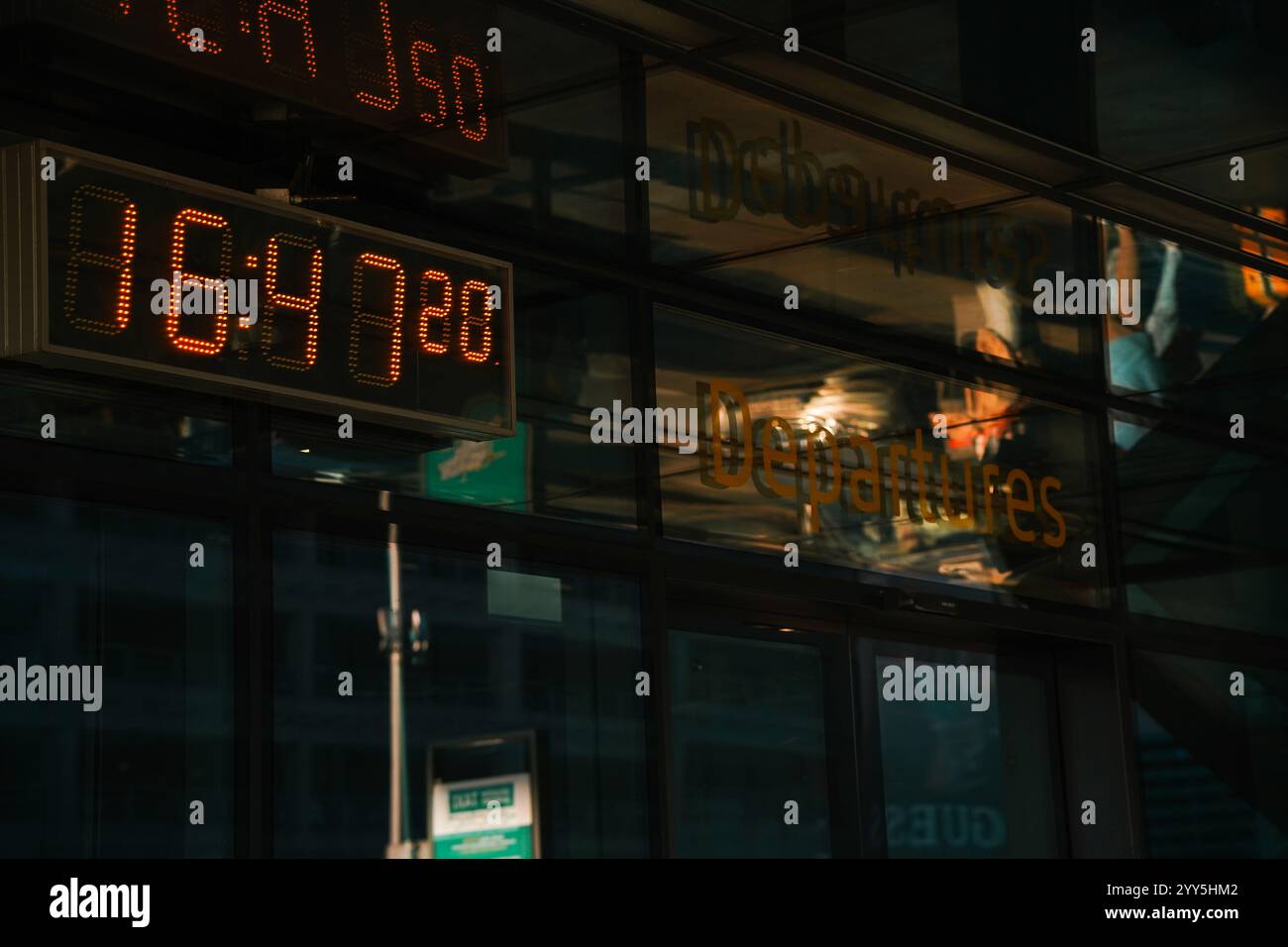 Display with clock destination form four at railway station of Italian ...