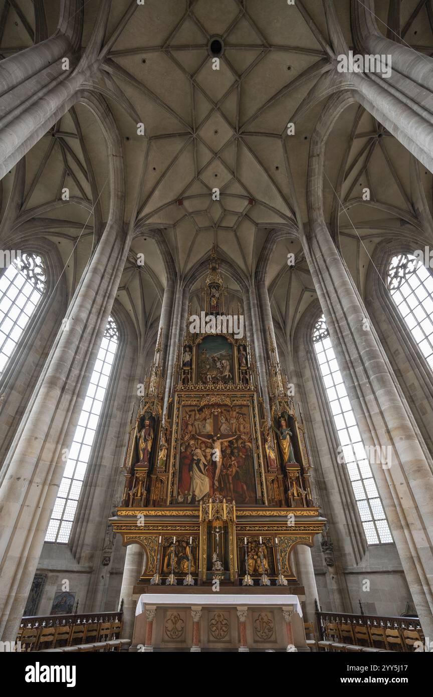 High altar in the late Gothic hall church of St George, Dinkelsbuehl ...
