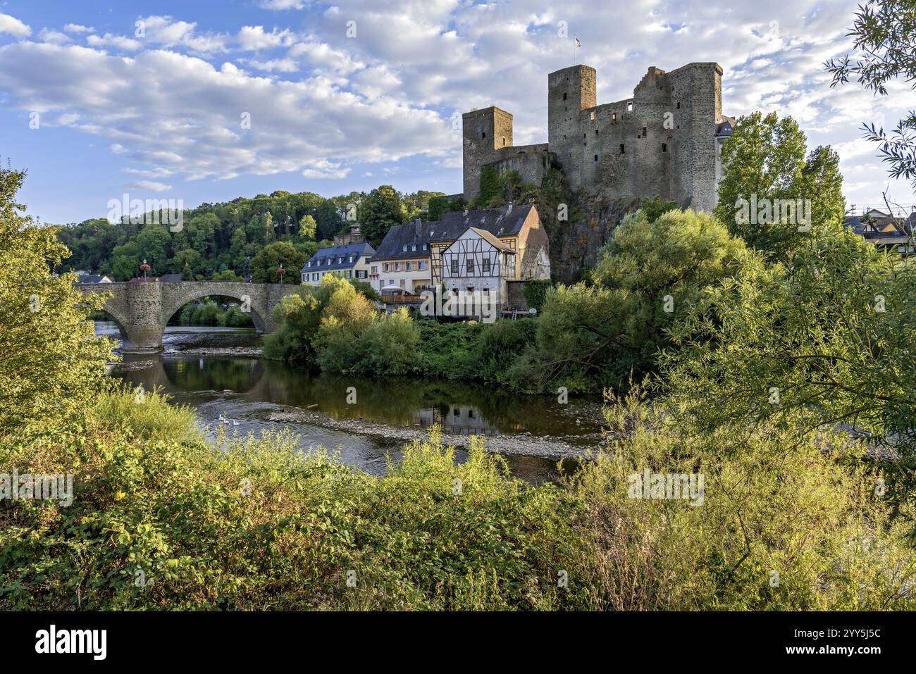 Old Lahn Bridge, Runkel Castle, hilltop castle from the high Middle ...
