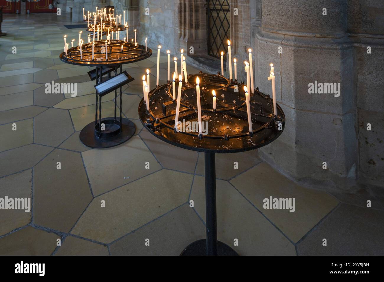 Burning sacrificial candles, St George, Dinkelsbuehl, Bavaria, Germany ...