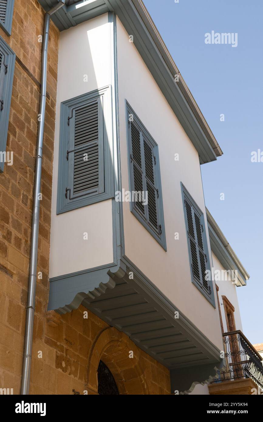 A balcony type oriel,bow window in the historic part of town Nicosia ...