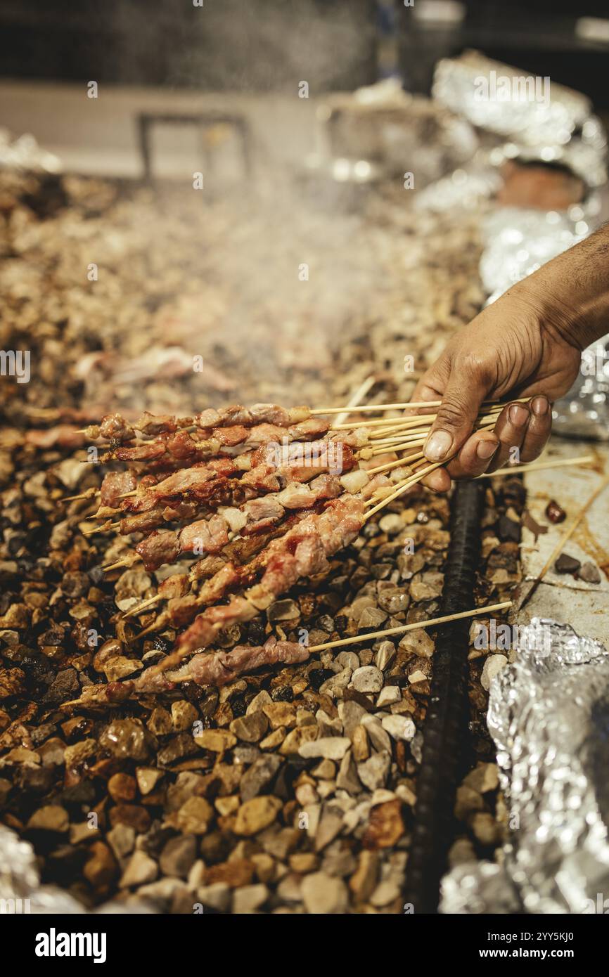 Grilled camel skewers, camel restaurant, Ittin Park, Salalah, Dhofar ...