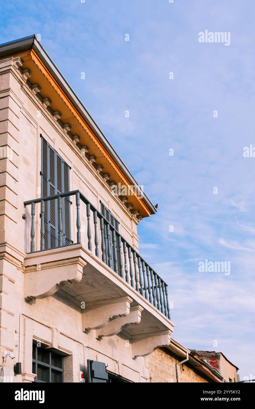 Cute and bohemian blue old balcony facade,wood windows in Nicosia ...