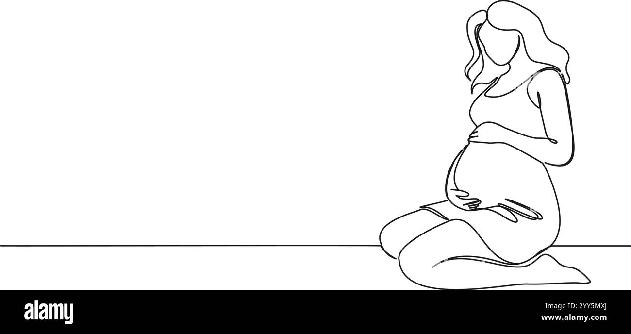 continuous line drawing of pregnant woman with hands on belly, line art ...