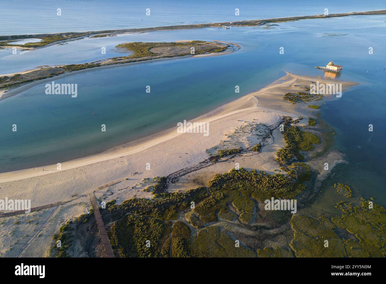 Fuseta, sea coast, beach, wetland, aerial view, nature reserve, drone ...
