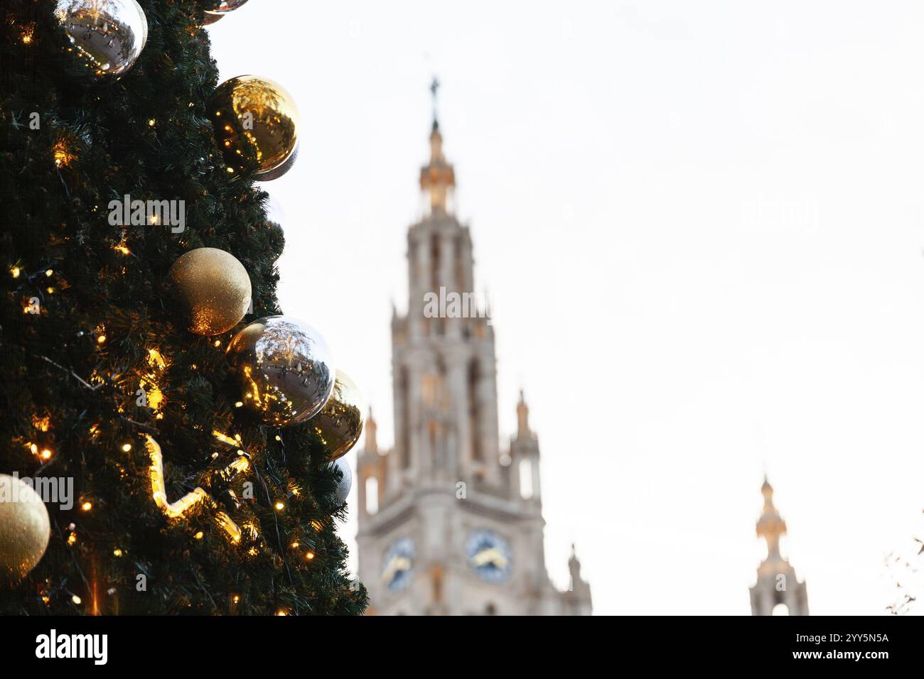Christmas tree in front of Vienna City Hall, detail, Vienna, Austria ...