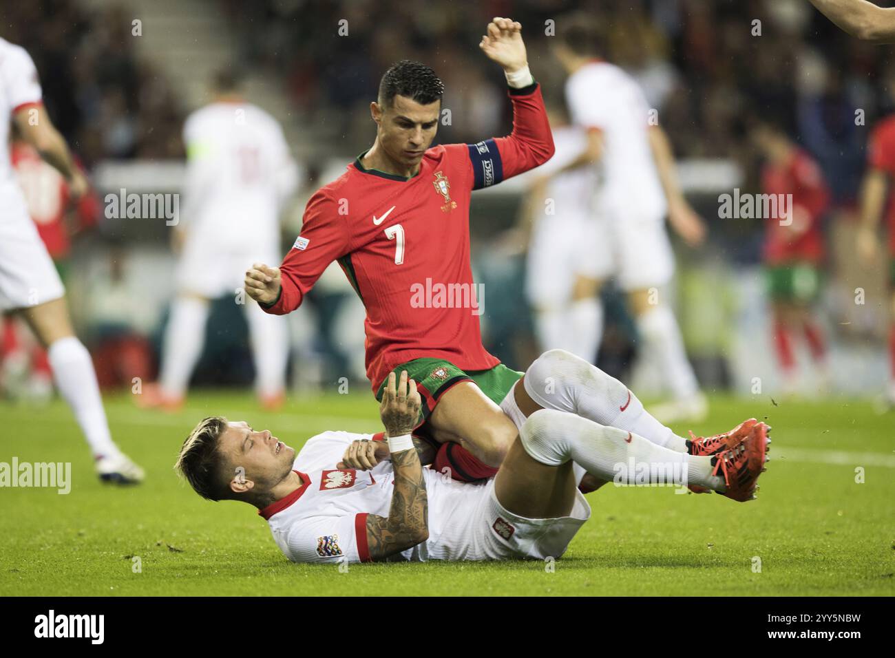 Football match, captain Cristiano RONALDO CR7 Portugal on the stomach ...