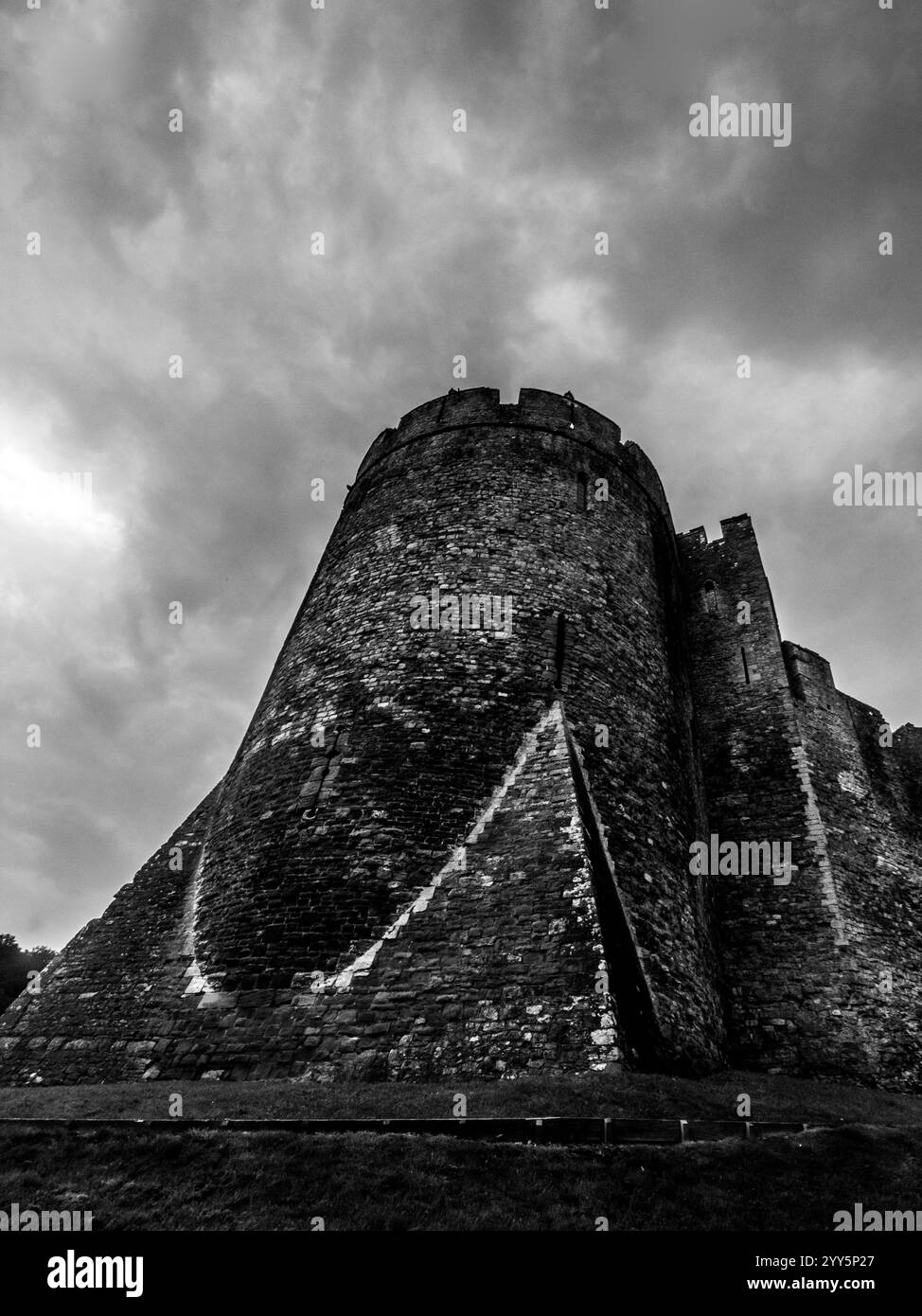 Looking up at one of the massive round towers in the outer castle wall ...