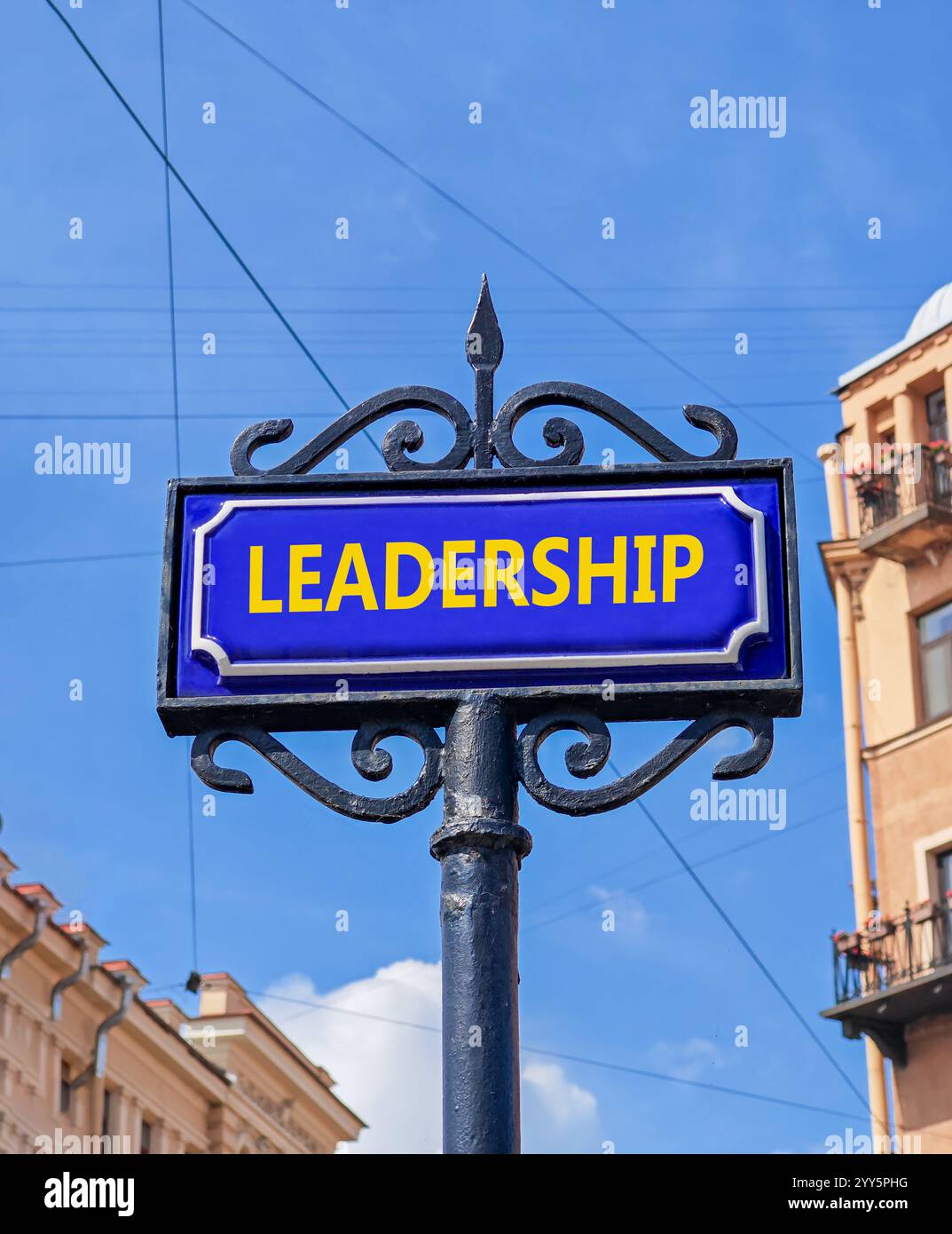 Leadership symbol. Concept word Leadership on beautiful blue road sign ...