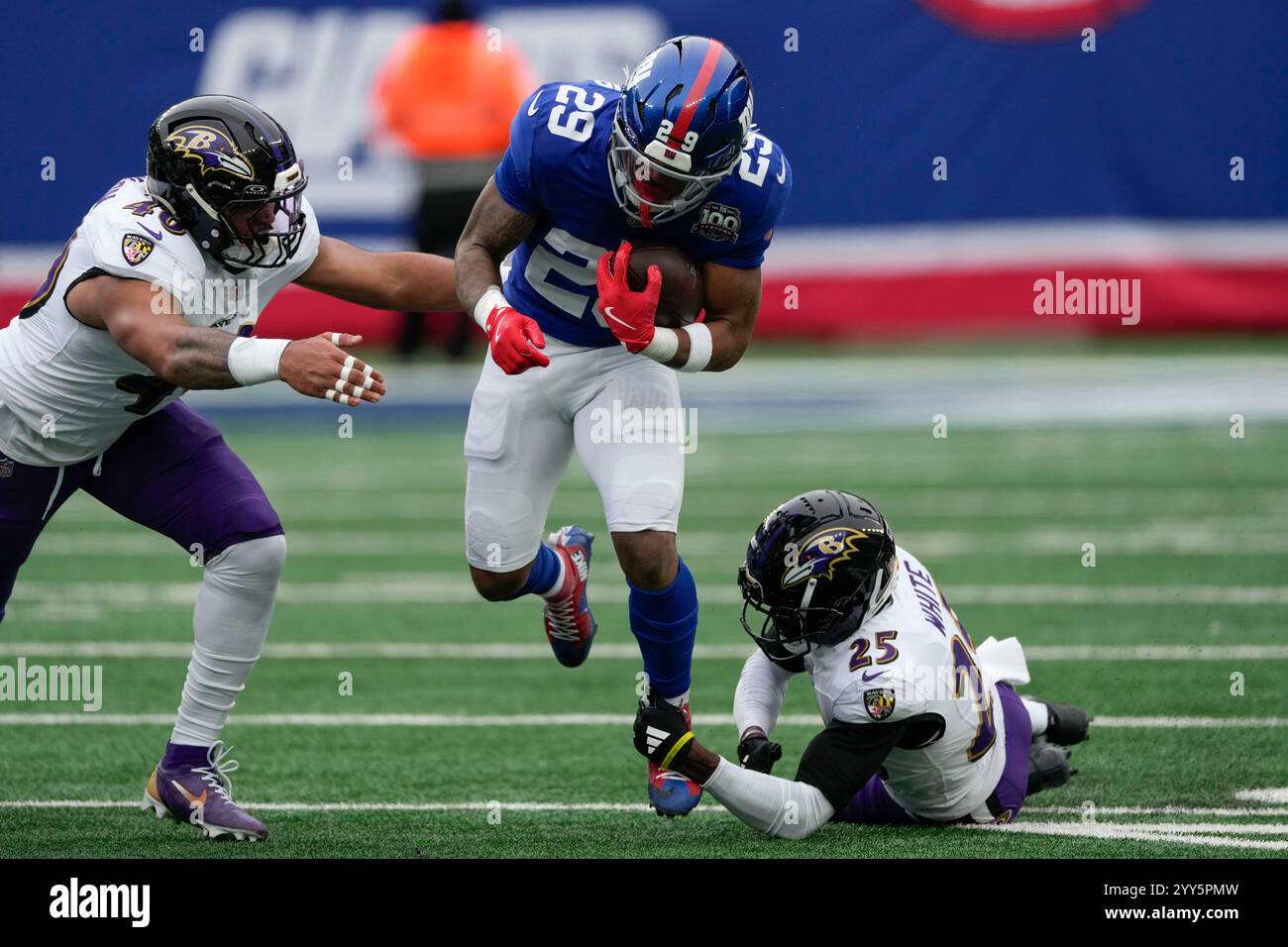 New York Giants' Tyrone Tracy Jr. runs the ball during an NFL football ...