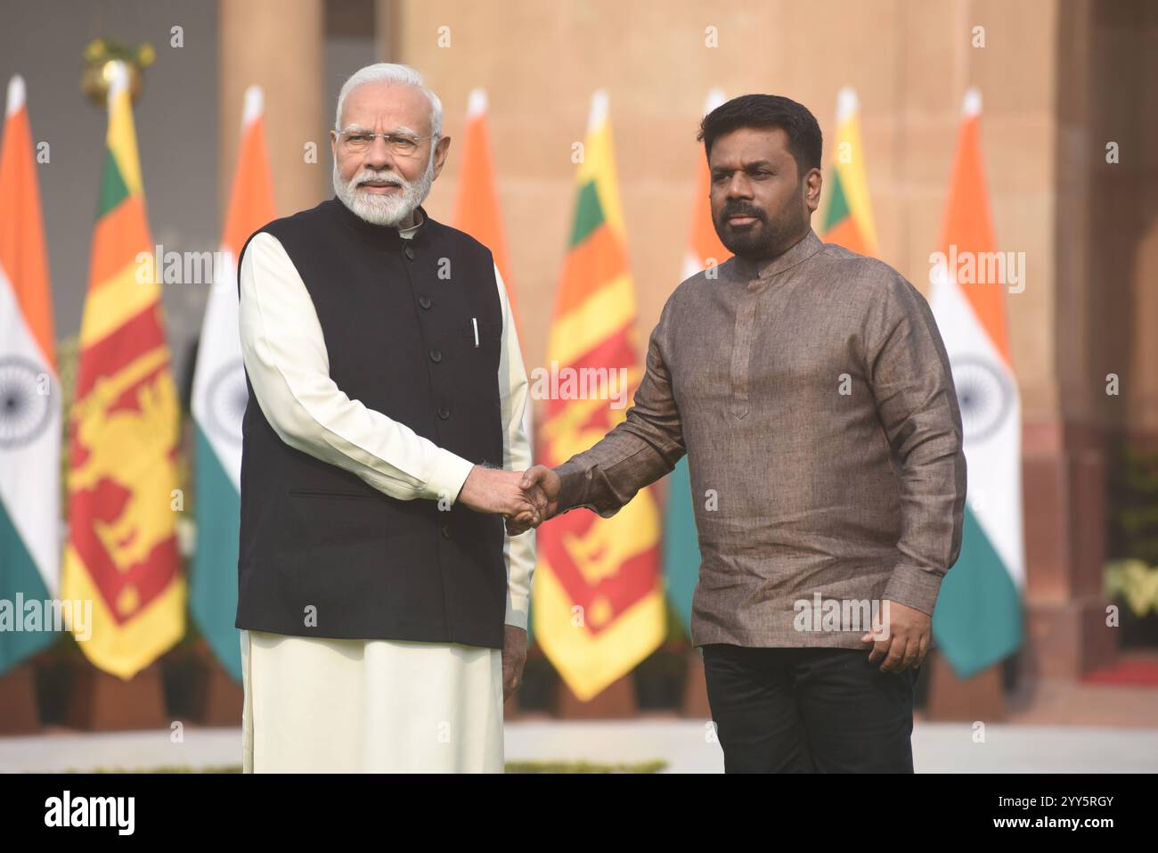 Prime Minister Narendra Modi with newly elected Sri Lankan President Anura Kumara Disanayaka, in ...