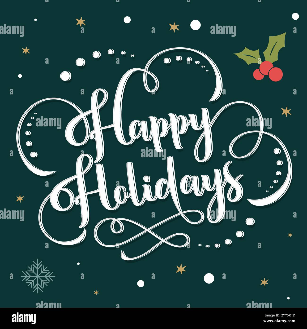 Happy Holidays lettering text isolated on green background. Vector ...
