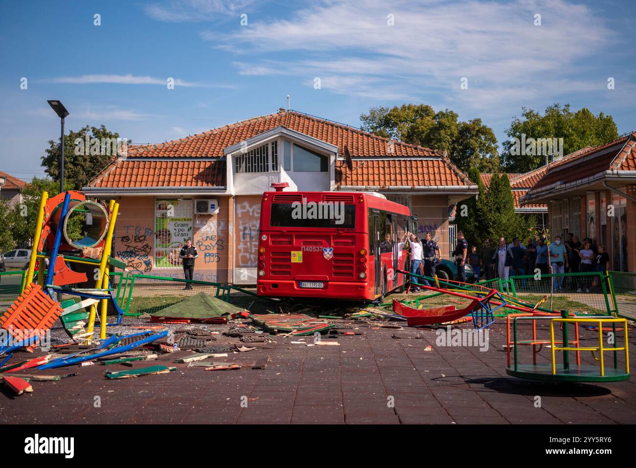 City bus, public transportation vehicle crashed and destroyed into kids ...
