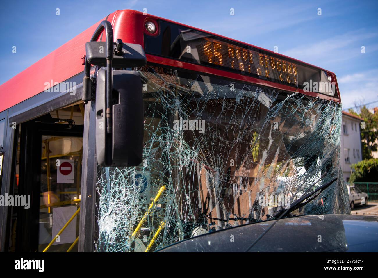 Traffic accident involving public transport trolleybus or city bus ...