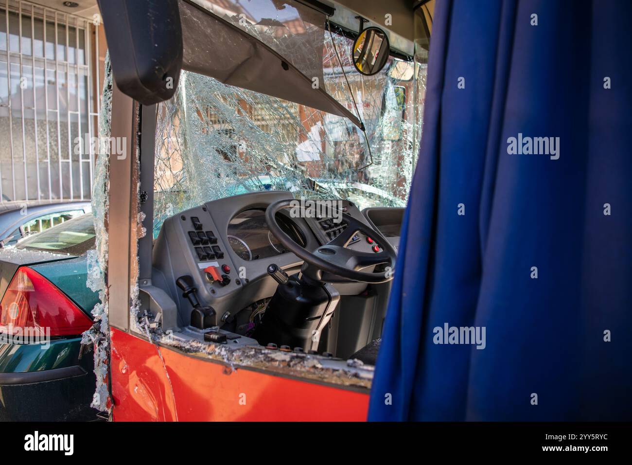 Traffic accident involving public transport trolleybus or city bus ...