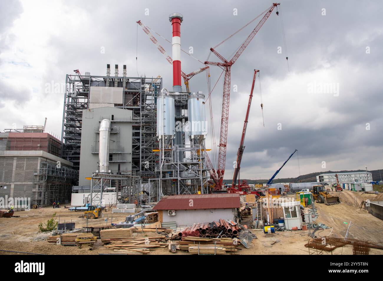 Waste management plant. Recycling factory with chimneys. Industrial ...