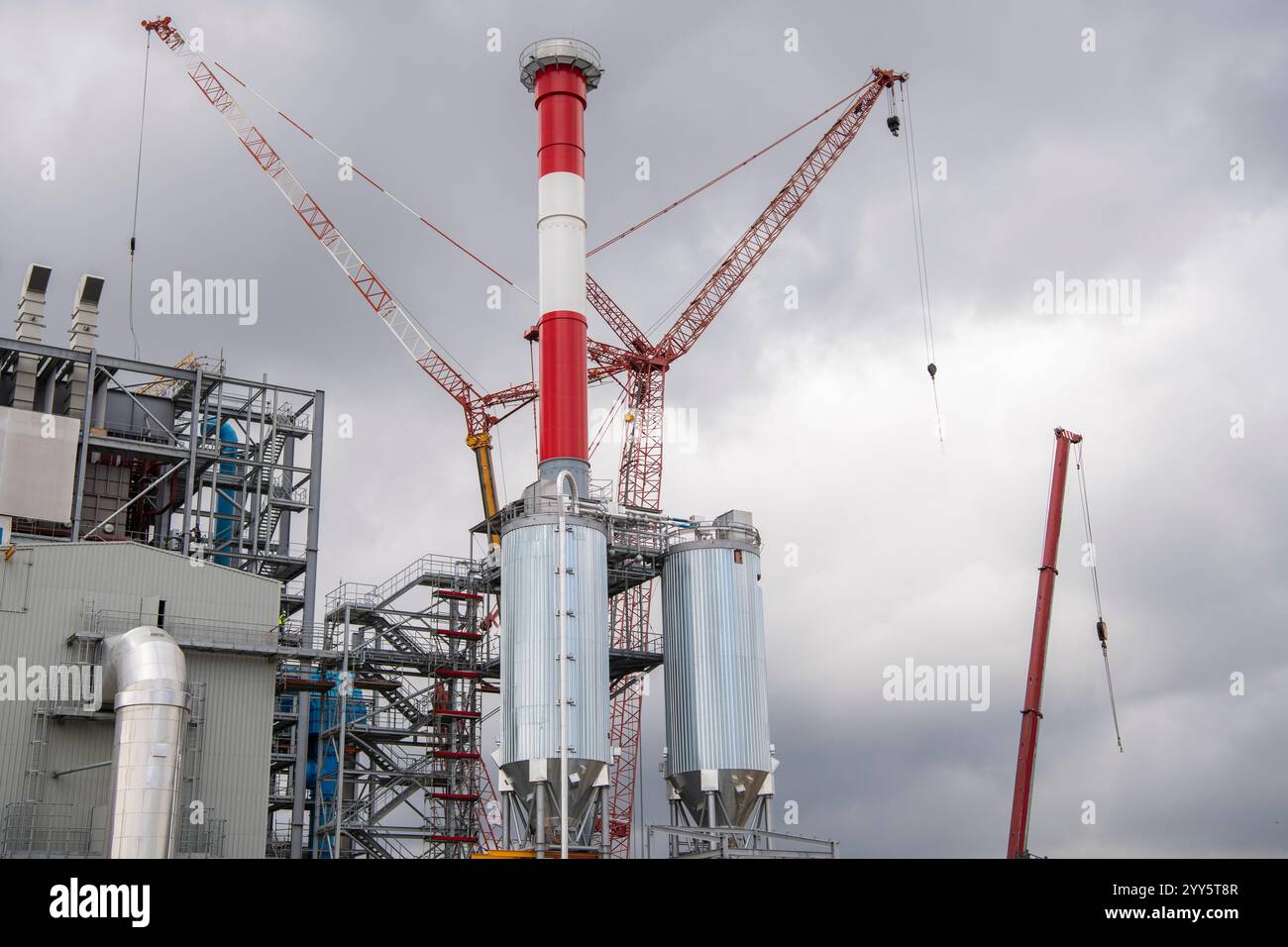 Waste management plant. Recycling factory with chimneys. Industrial ...