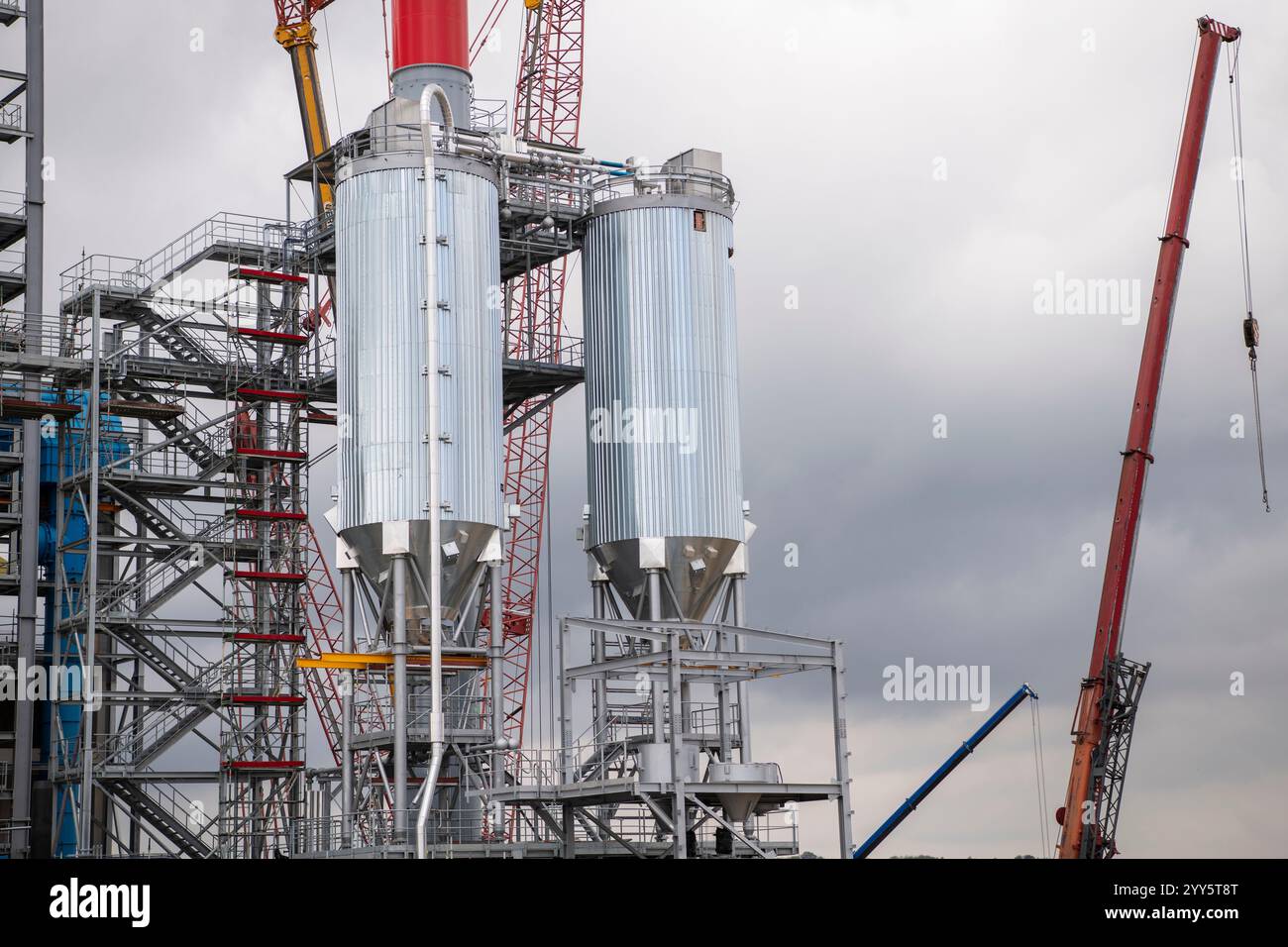Waste management plant. Recycling factory with chimneys. Industrial ...