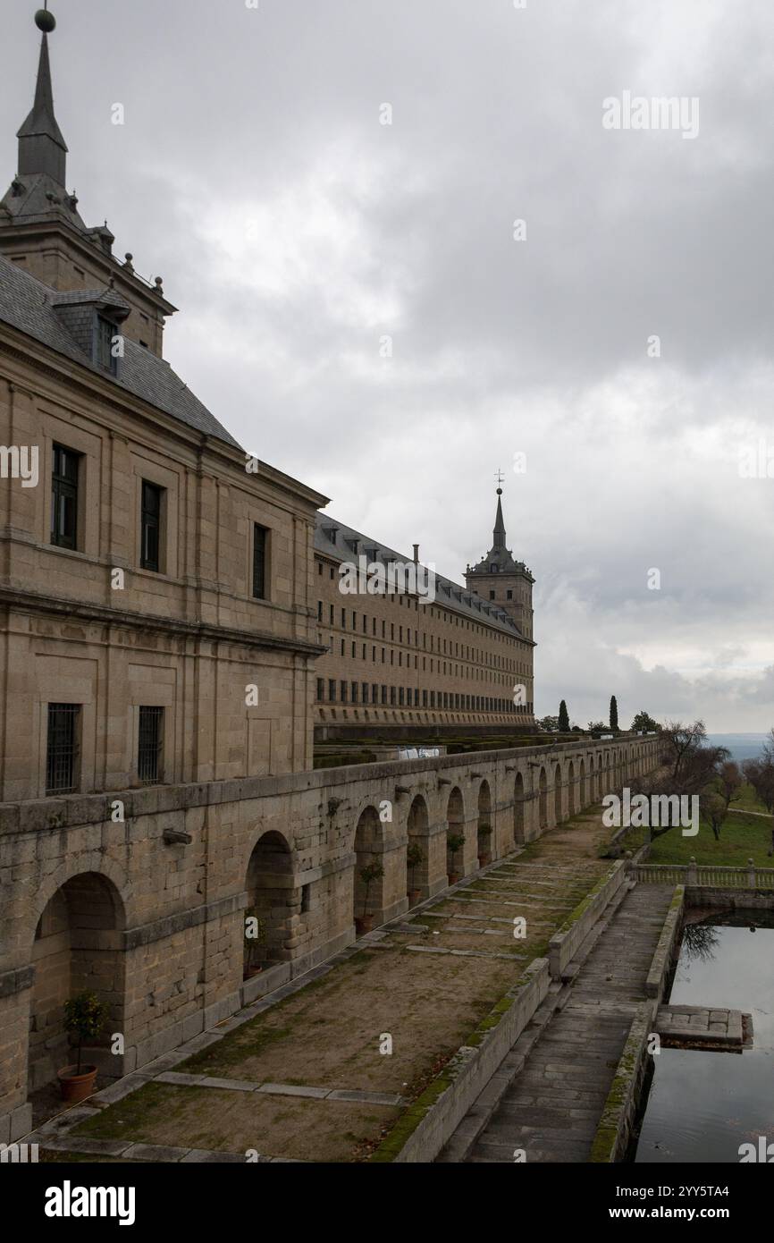 View of the Monastery of El Escorial in Madrid, built in granite stone ...