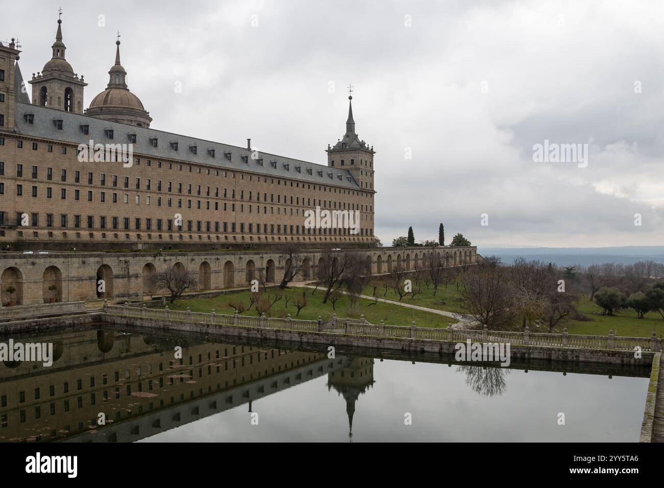 View of the Monastery of El Escorial in Madrid, built in granite stone ...