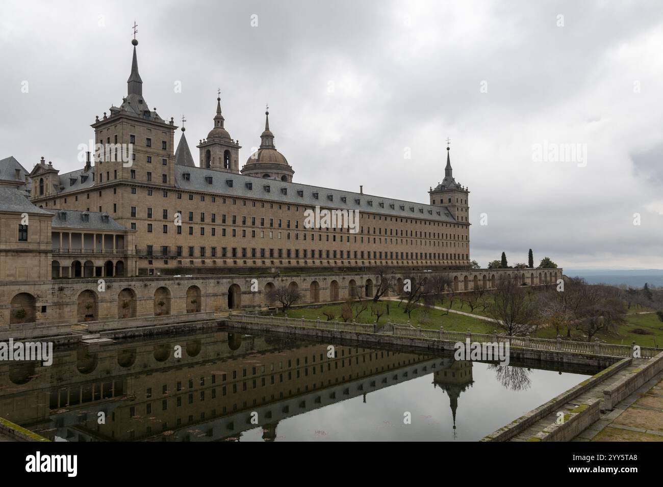 View of the Monastery of El Escorial in Madrid, built in granite stone ...