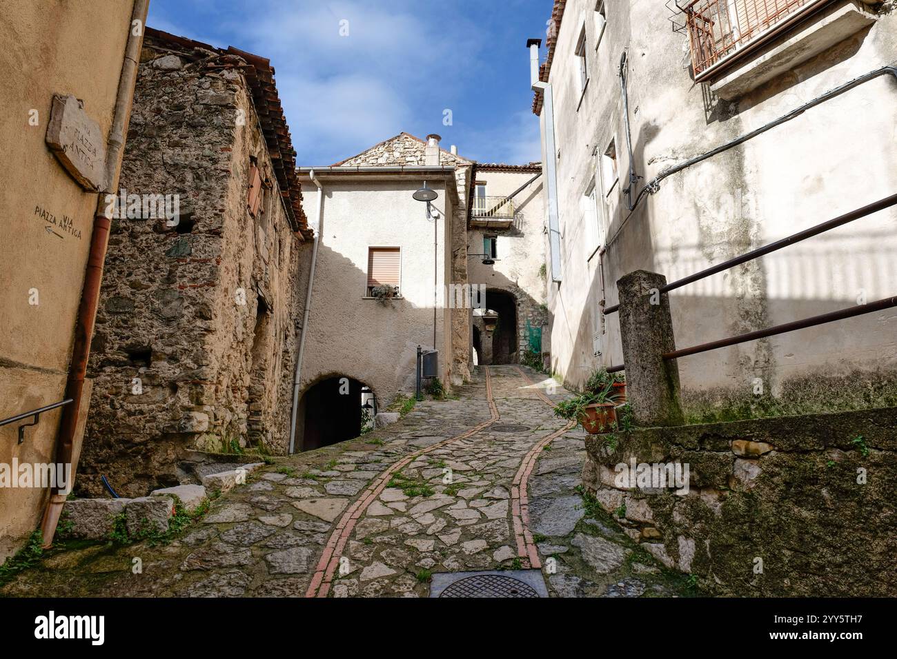 A small street in Corleto Monforte, an old town in the province of ...
