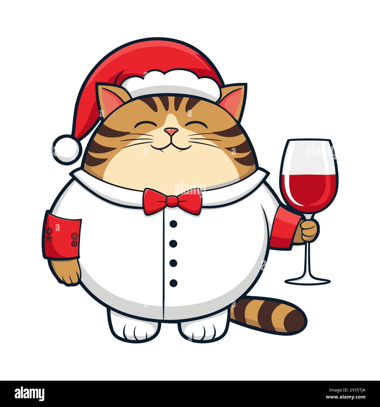 Funny cartoon cat wearing red Santa hat with wine Stock Vector Image ...