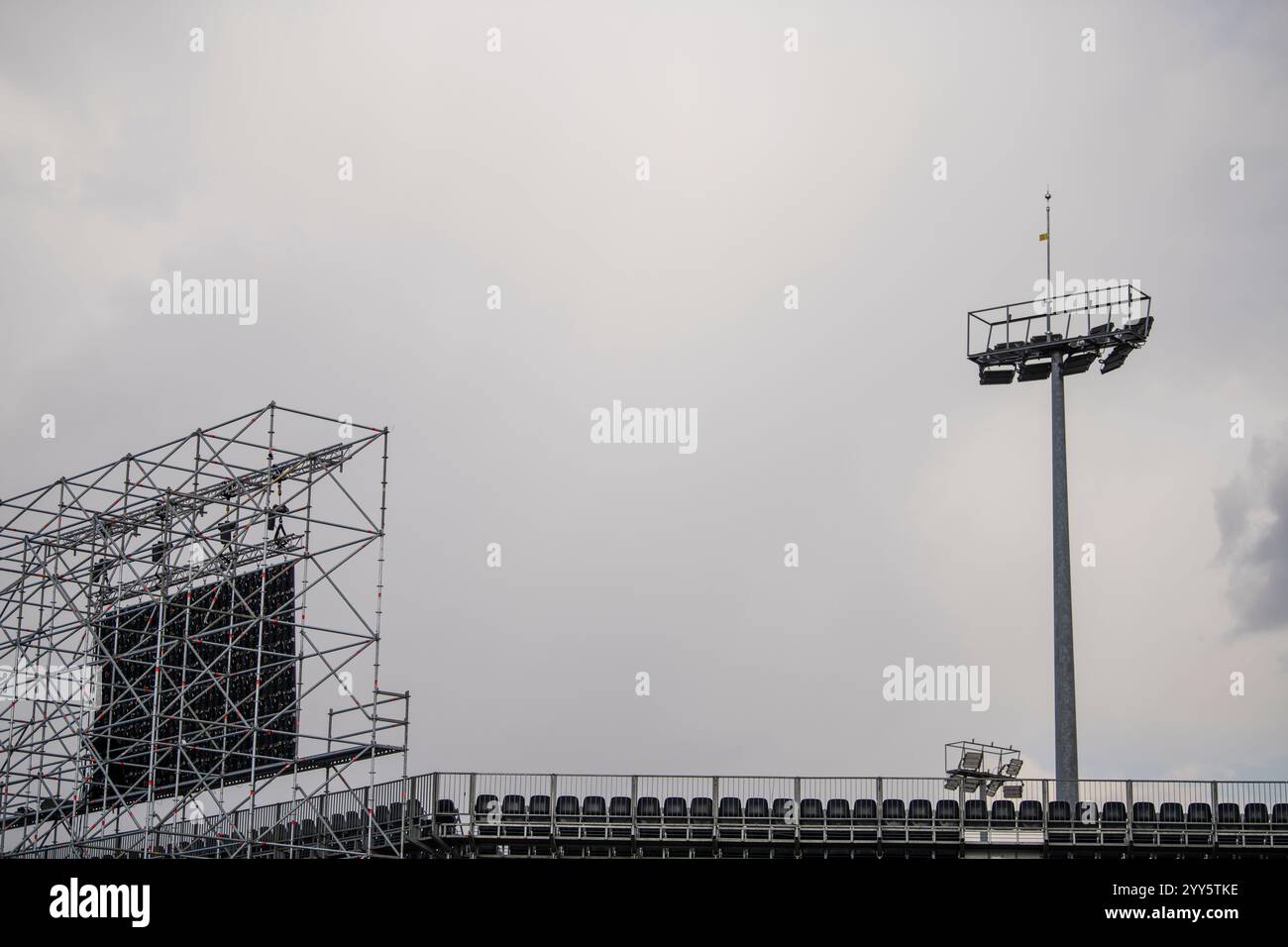 Led screen installed on the stadium before multimedia event. Empty ...