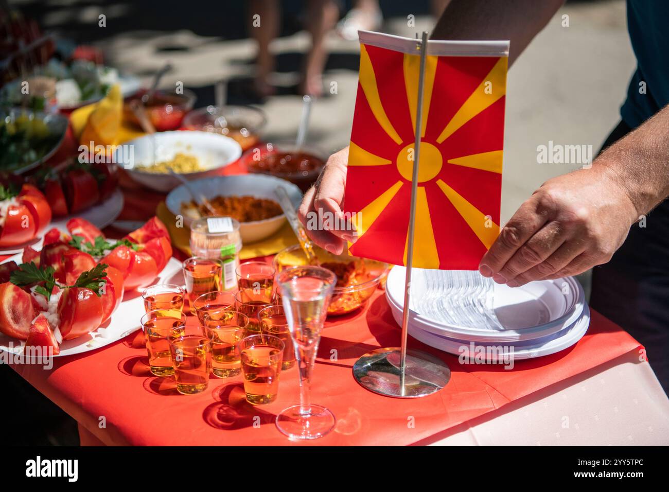Breakfast buffet with various traditional North Macedonian food and ...