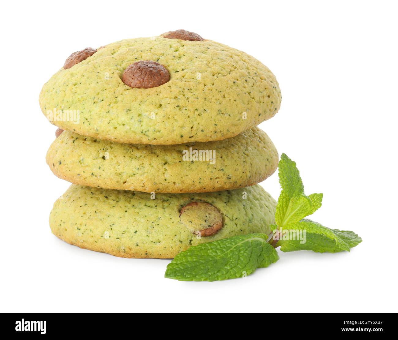 Stack of delicious mint chocolate chip cookies isolated on white Stock ...