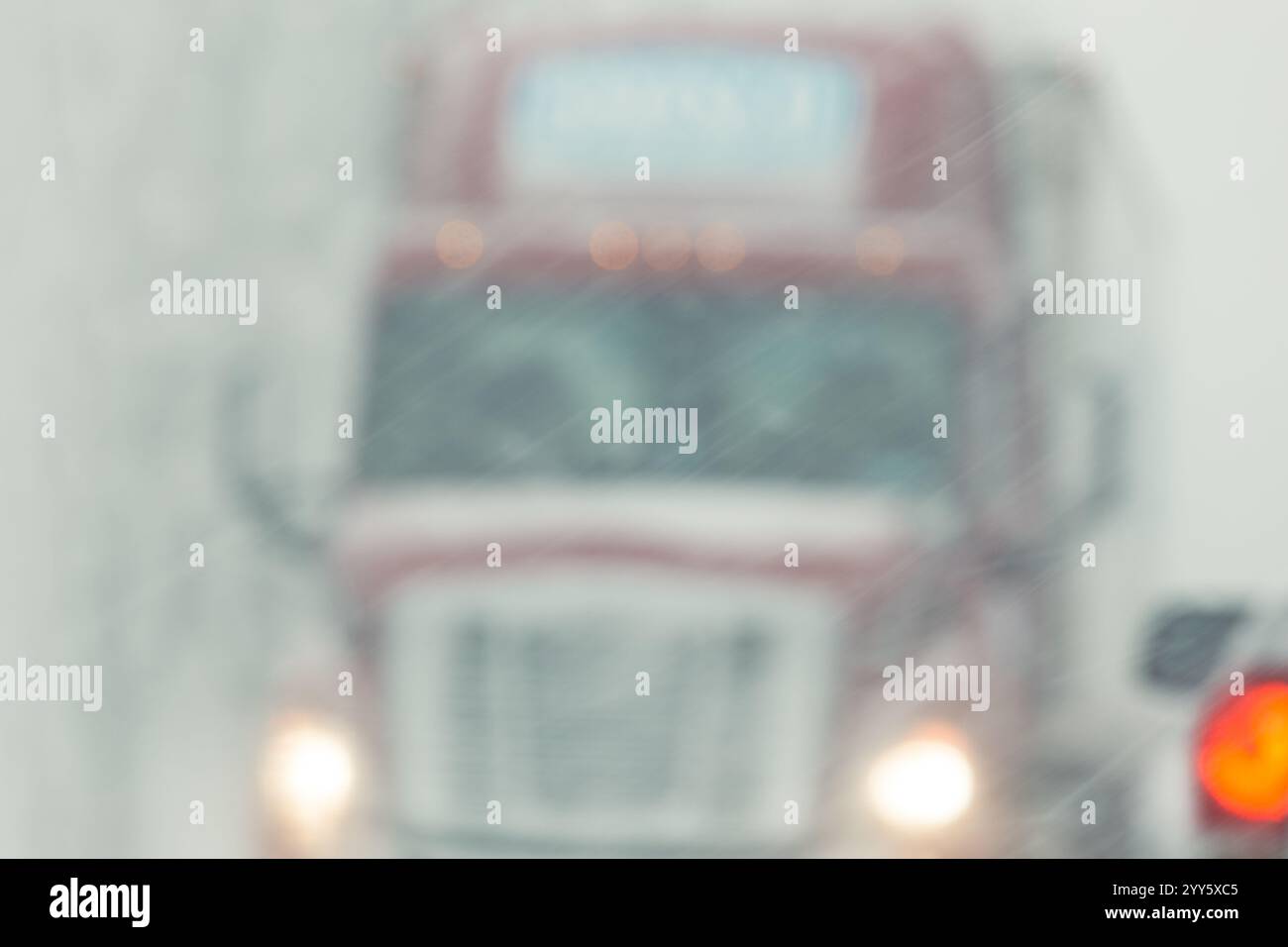 Tractor Trailer Traffic Driving Roads in Winter Snow and Ice Stock ...