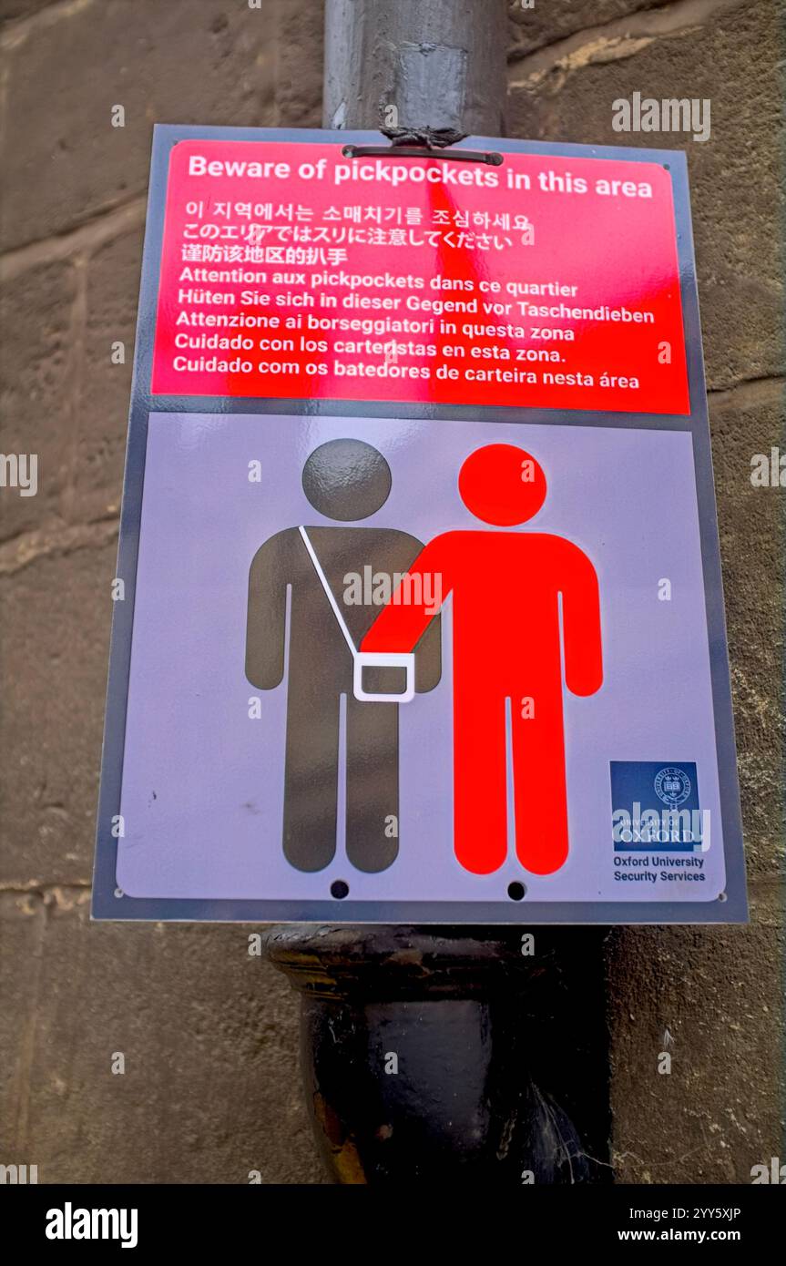 Beware of pickpockets. A sign in central Oxford erected by Oxford ...