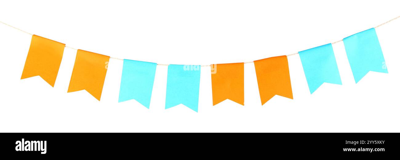 Colorful party flags isolated on white. Festive decor Stock Photo - Alamy