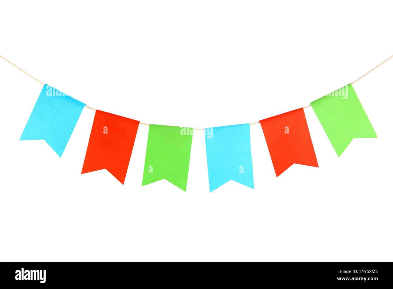 Colorful party flags isolated on white. Festive decor Stock Photo - Alamy
