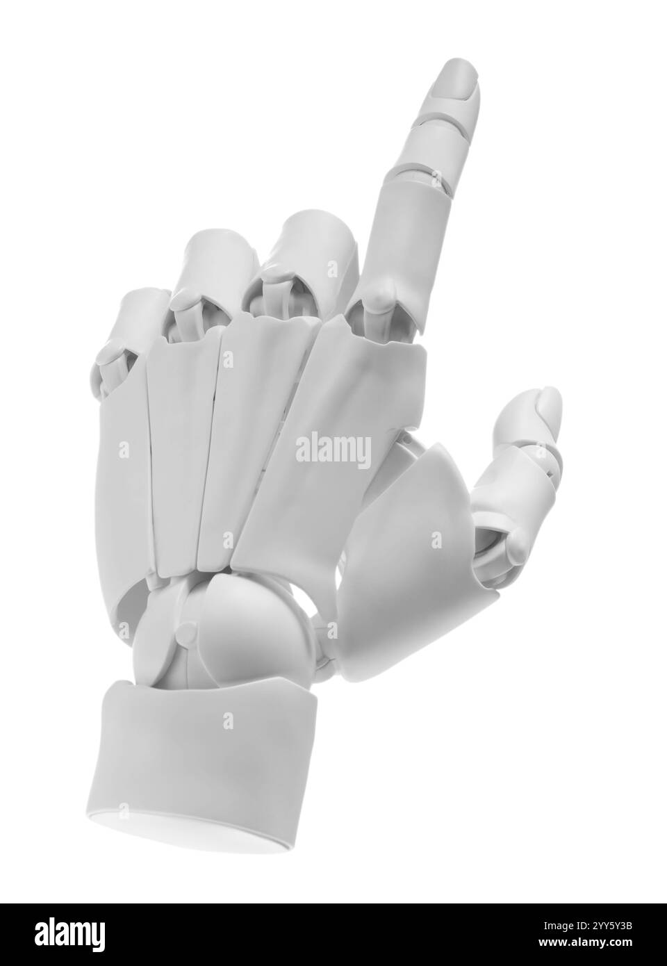 Artificial intelligence. Robot hand pointing at something on white ...