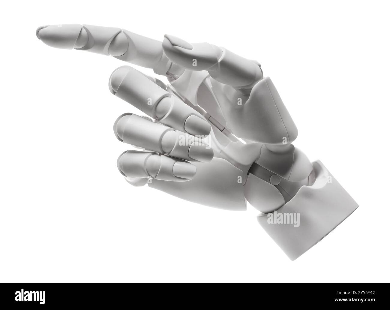 Artificial intelligence. Robot hand pointing at something on white ...