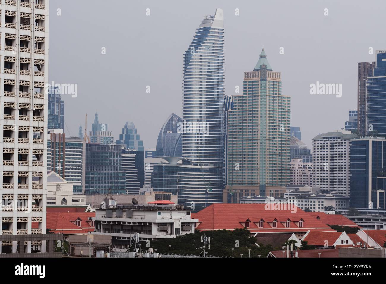 A modern city skyline in Bangkok, Thailand, featuring striking ...