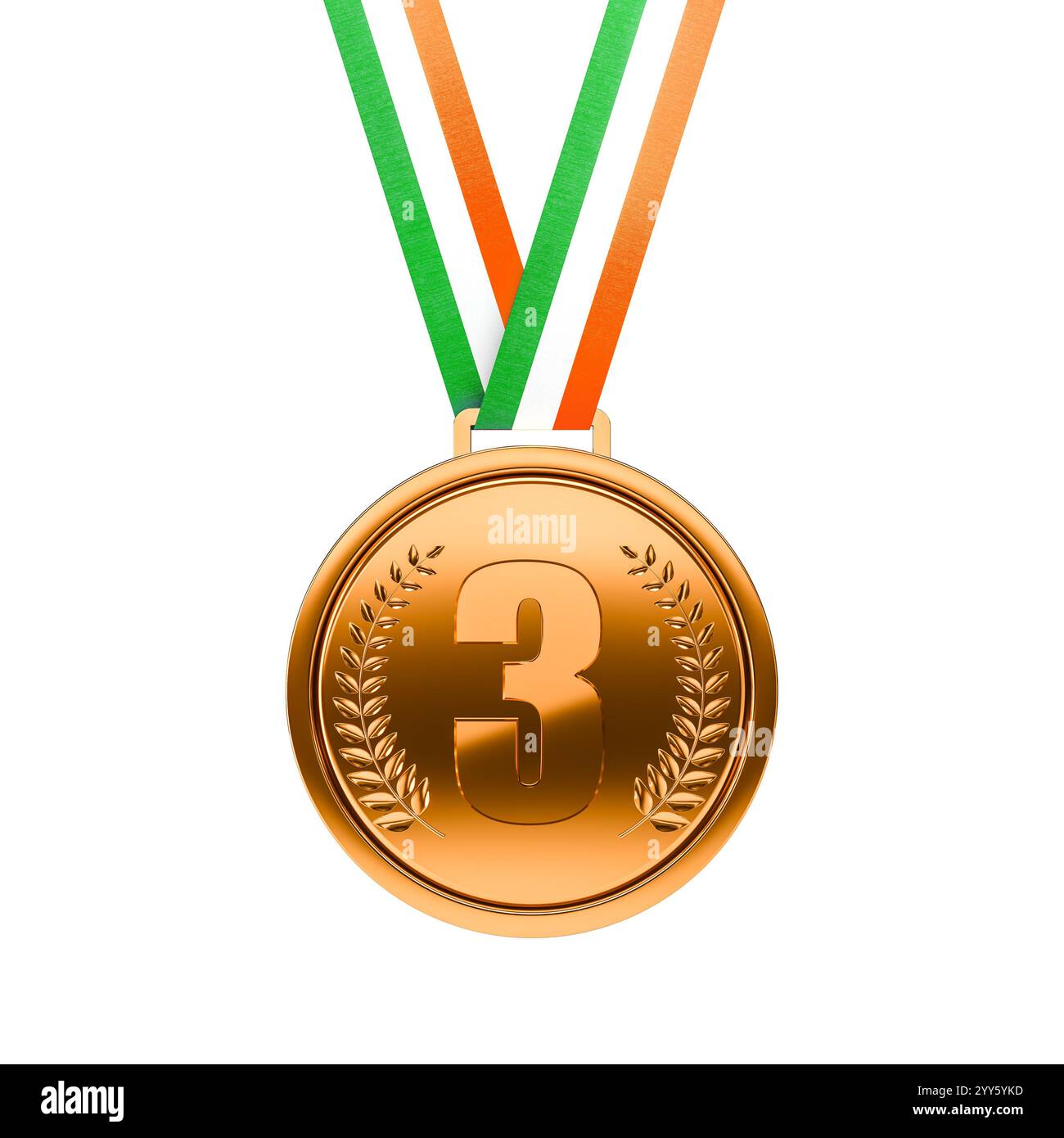 Bronze medal number three embossed isolated transparent background 3d ...