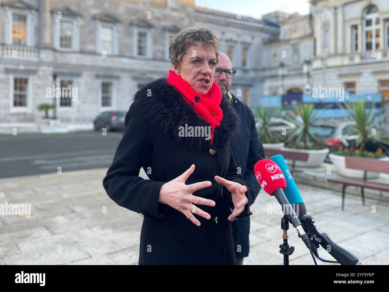 Labour leader Ivana Bacik and Louth TD Ged Nash speaking to the media ...