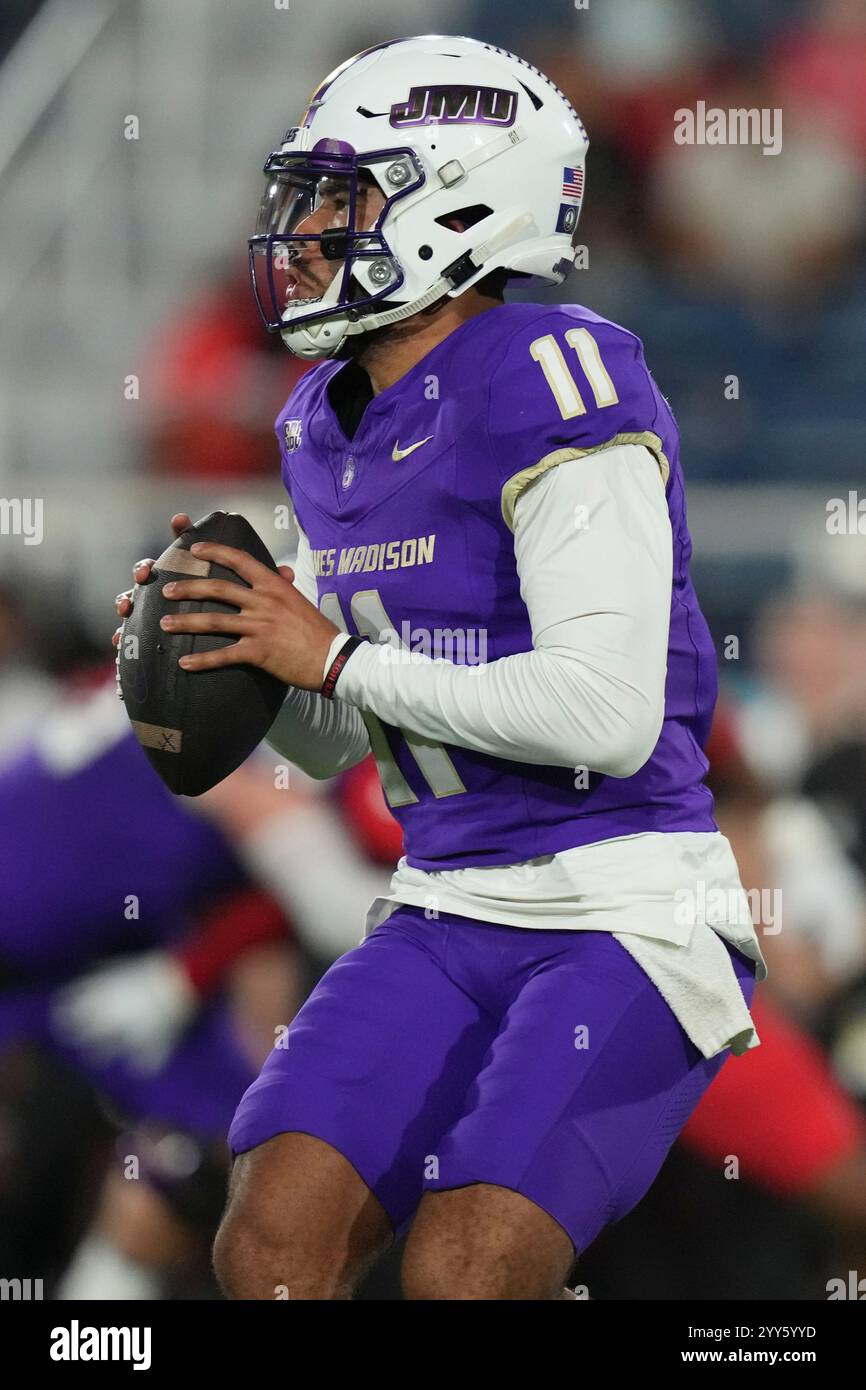 James Madison quarterback Billy Atkins (11) looks to pass during the ...