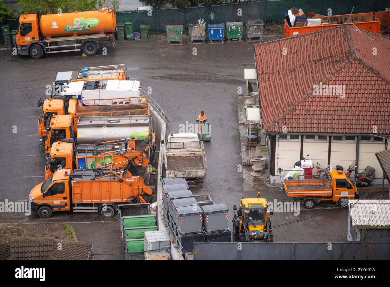Garbage trucks, several special vehicles of city services parked in ...