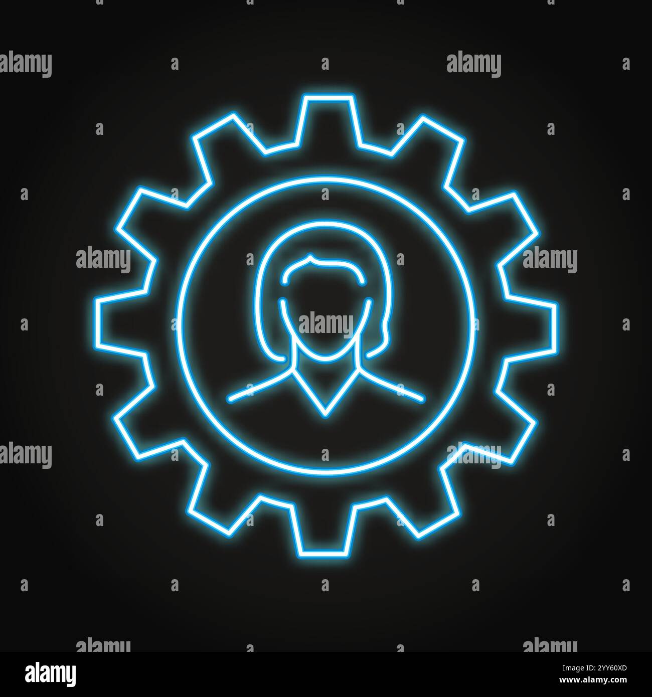 Knowledge and skills neon icon. Person inside a cogwheel. Part of a ...