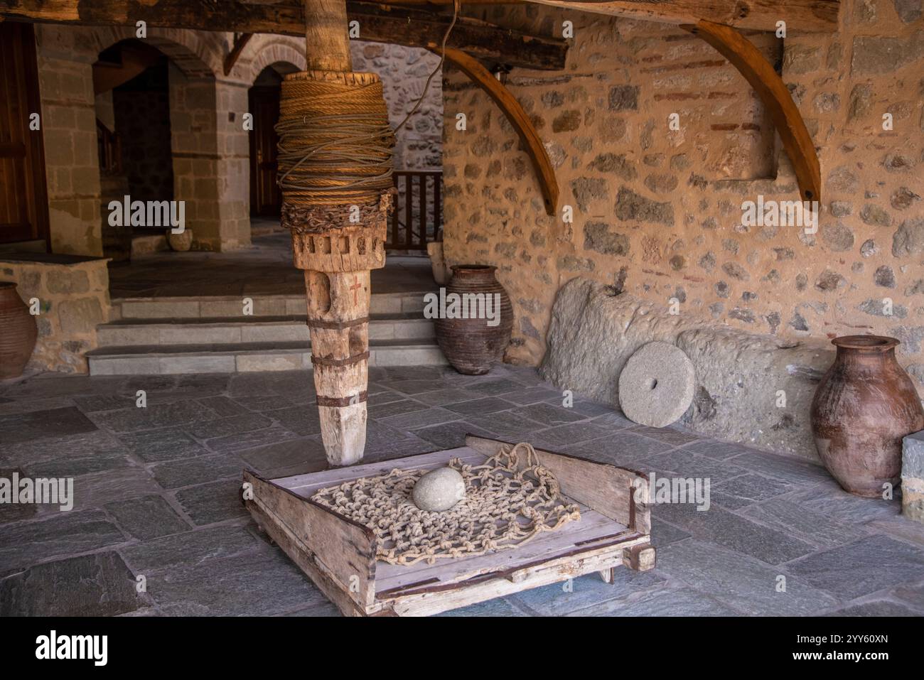 Old religious objects inside of Orthodox Monastery of Áyios Ayía Triáda ...