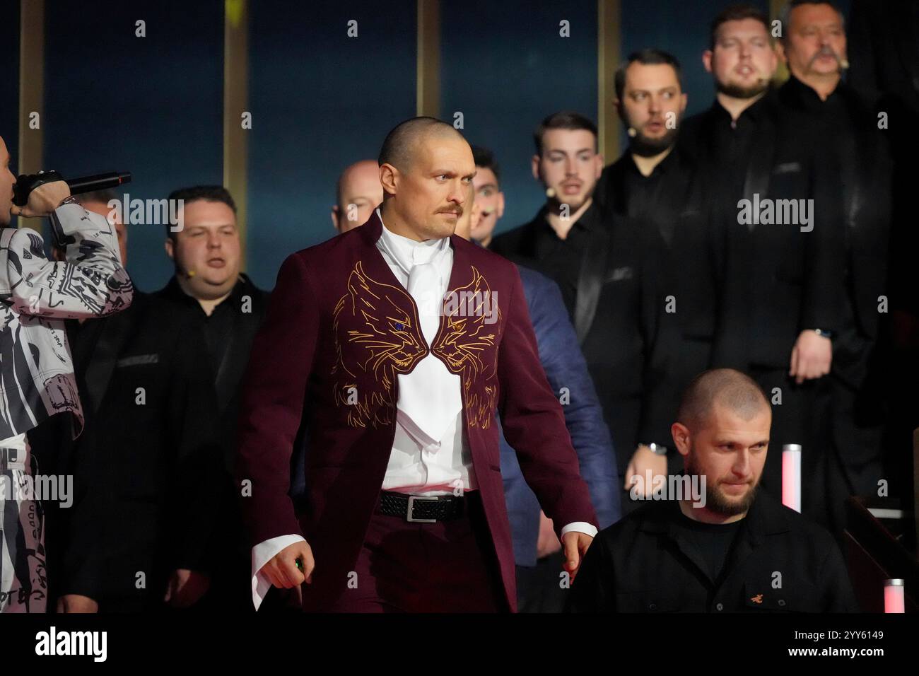 Ukraine's boxer Oleksandr Usyk arrives for a press conference in Riyadh ...